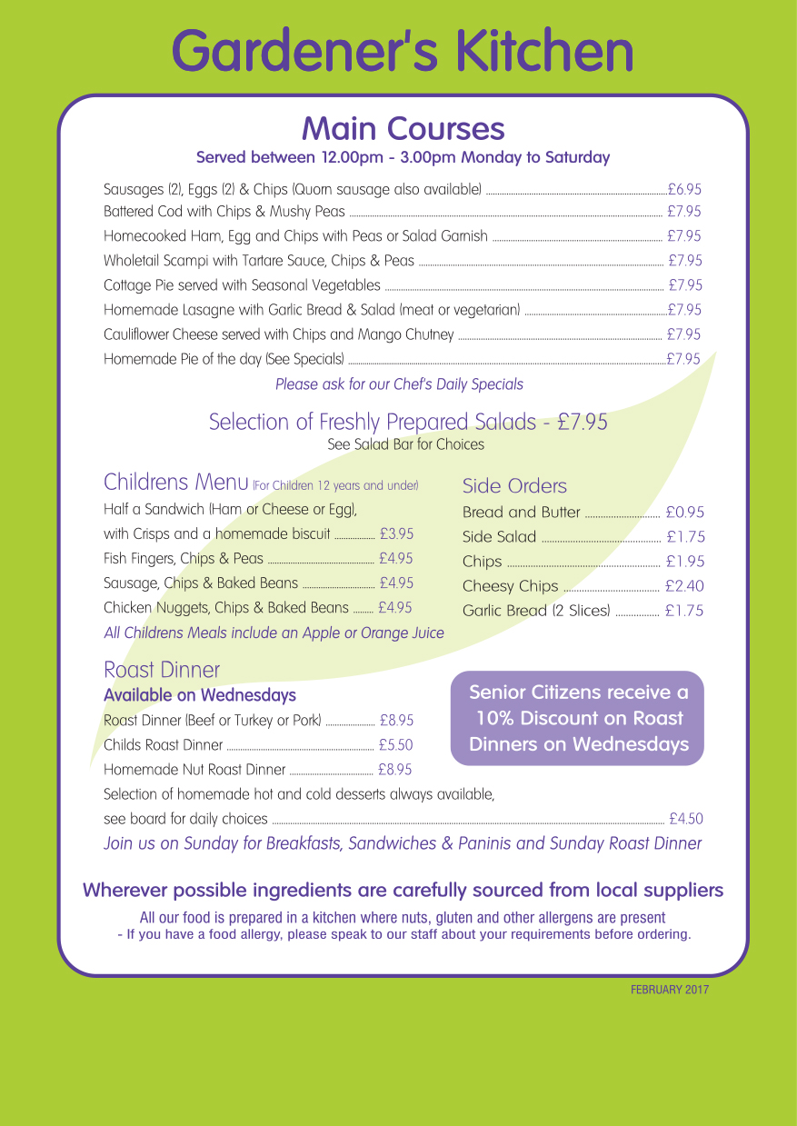 Standard Menu - Restaurant - Trioscape Garden Centre