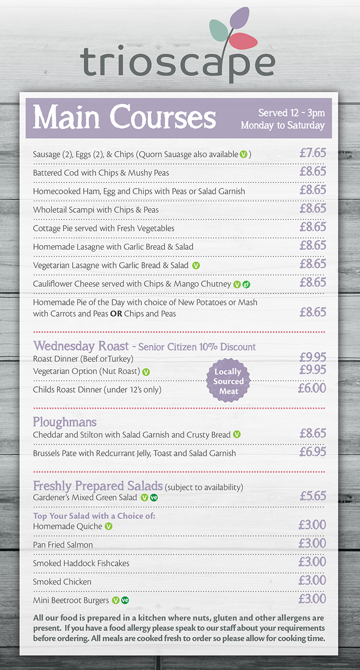 Standard Menu - Restaurant - Trioscape Garden Centre
